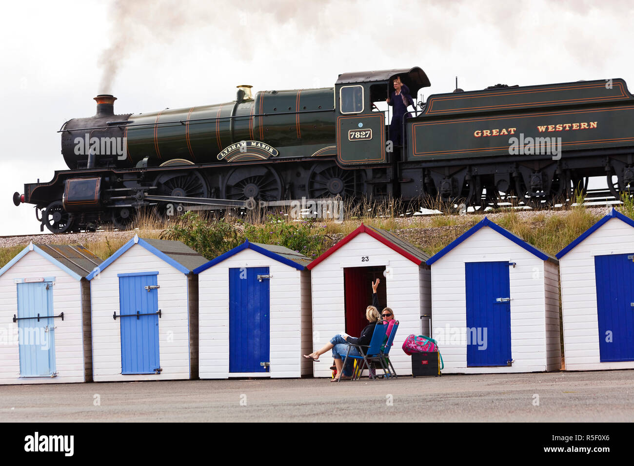 Steam Train & beach huts, Goodrington, Devon, UK Stock Photo - Alamy