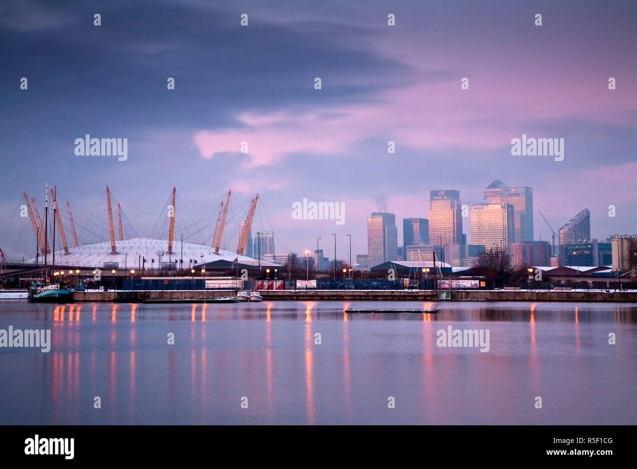 England, London, Royal Victoria Docks, O2 Arena and Canary Wharf Stock ...