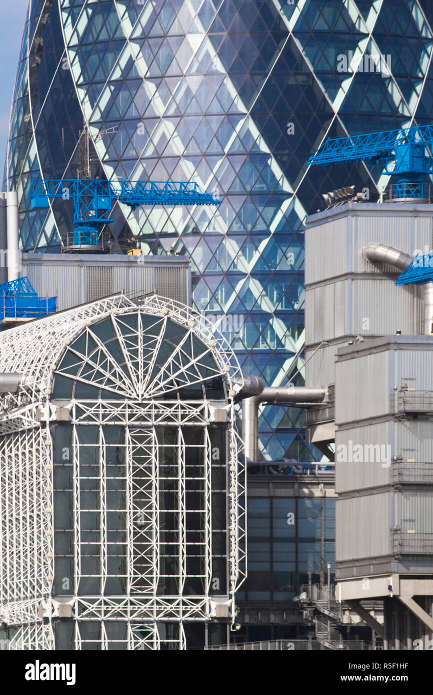 England, London, Lloyds of London and Swiss Re buildings Stock Photo ...
