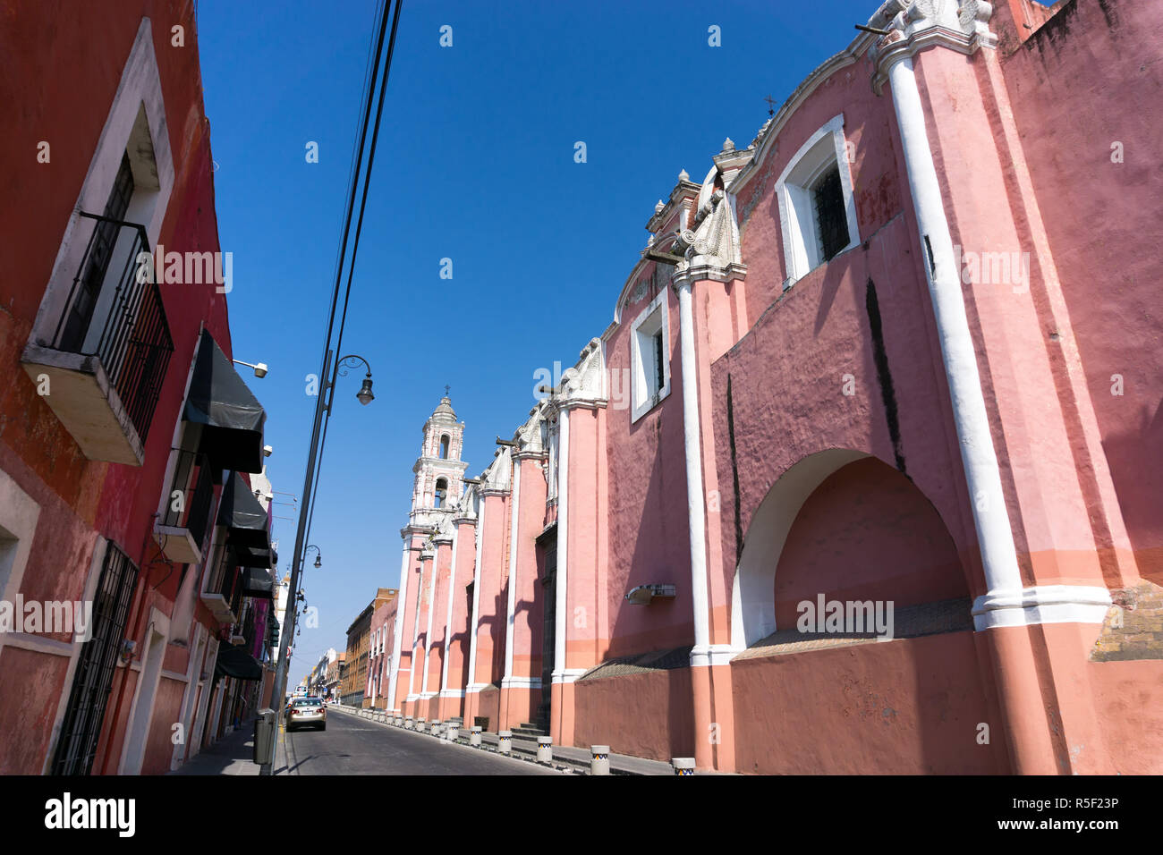 Pink Church in Street Stock Photo - Alamy