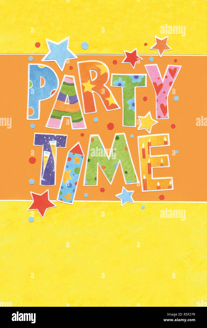 invitation card party in colored letters Stock Photo - Alamy