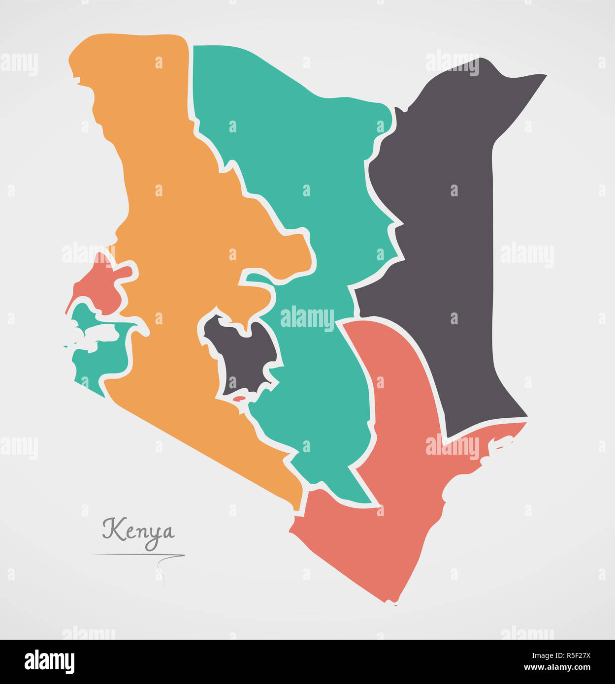 Kenya Map with states and modern round shapes Stock Photo - Alamy