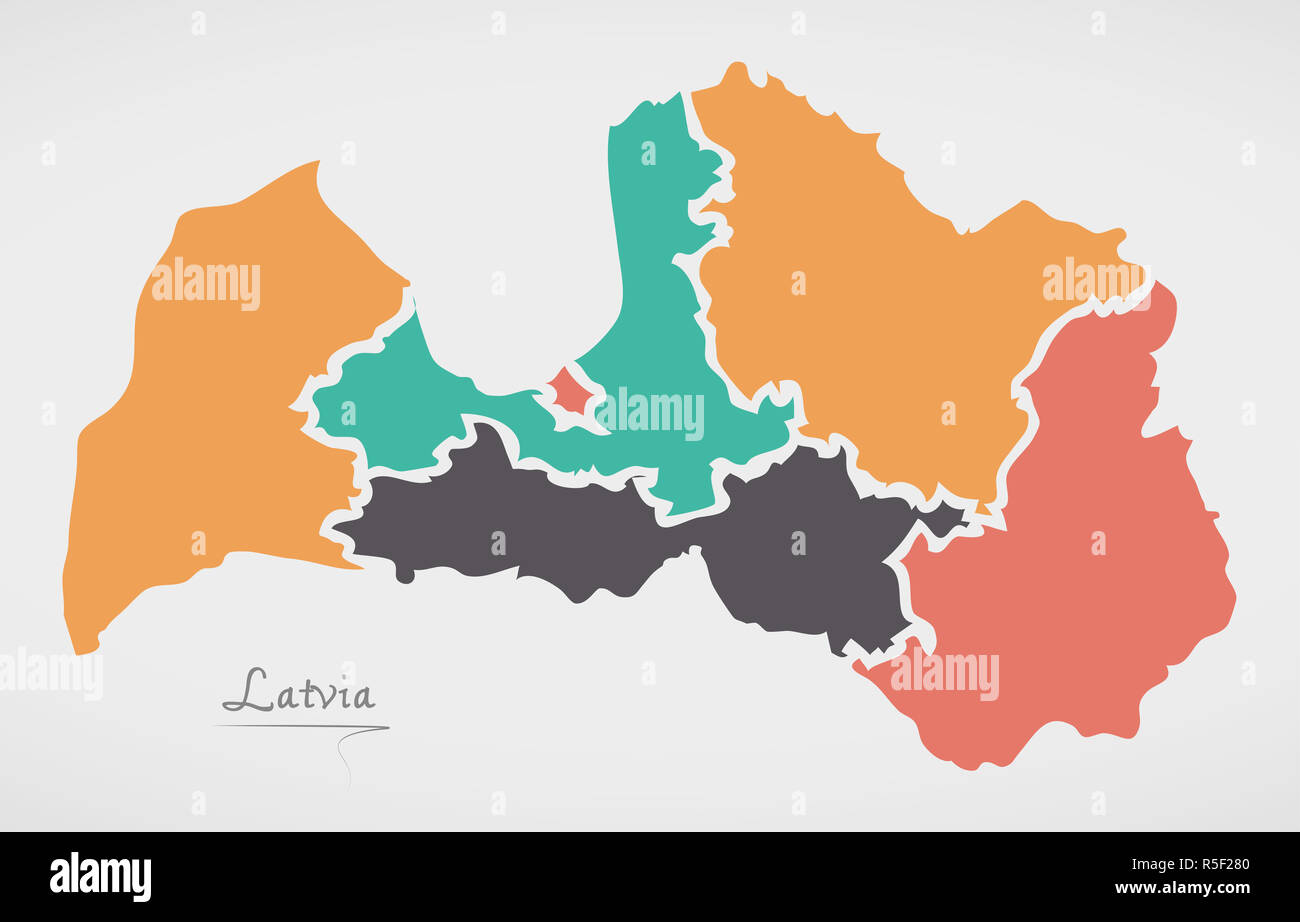 Latvia Map with states and modern round shapes Stock Photo - Alamy