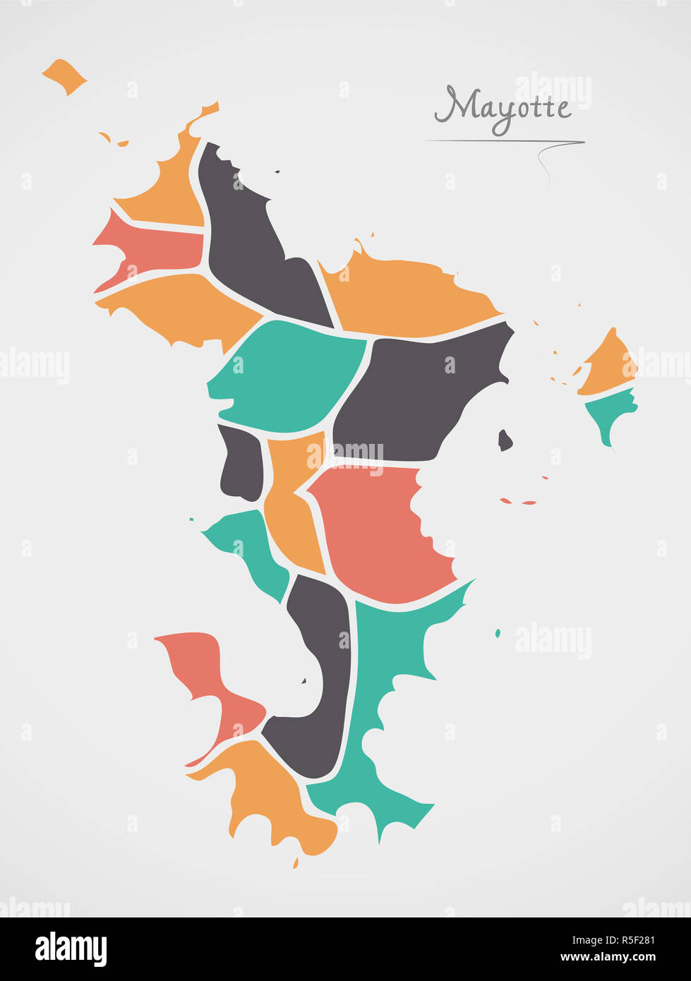 Mayotte Map with states and modern round shapes Stock Photo - Alamy