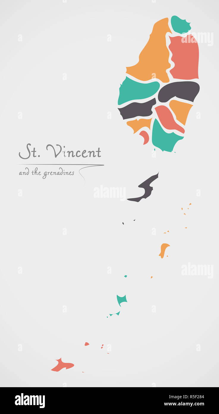 Saint Vincent and the grenadines Map with states and modern round ...
