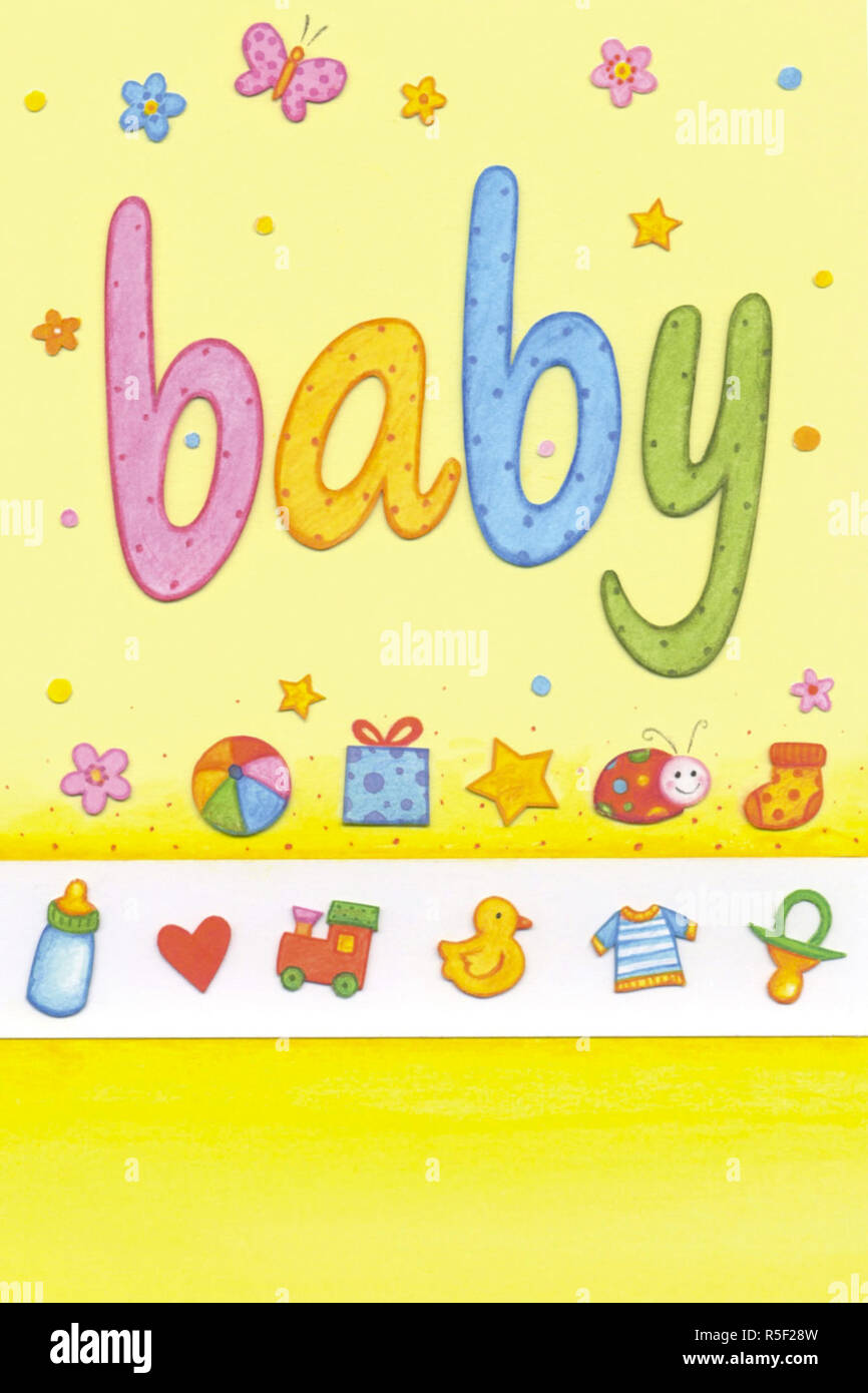 baby card with many colorful objects Stock Photo - Alamy