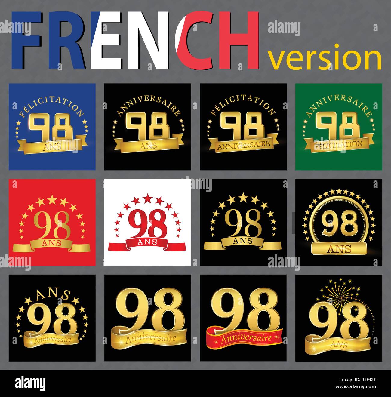 Set of number 98 (ninety-eight years) celebration design. Anniversary ...