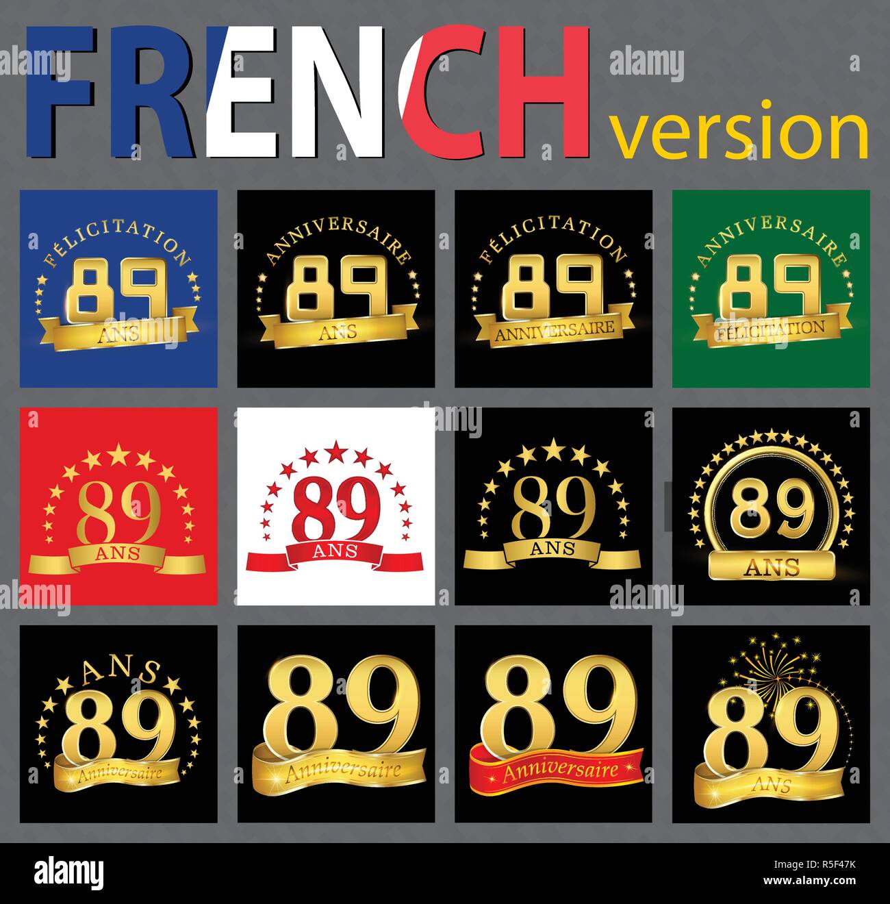 Set of number 89 (eighty-nine years) celebration design. Anniversary ...