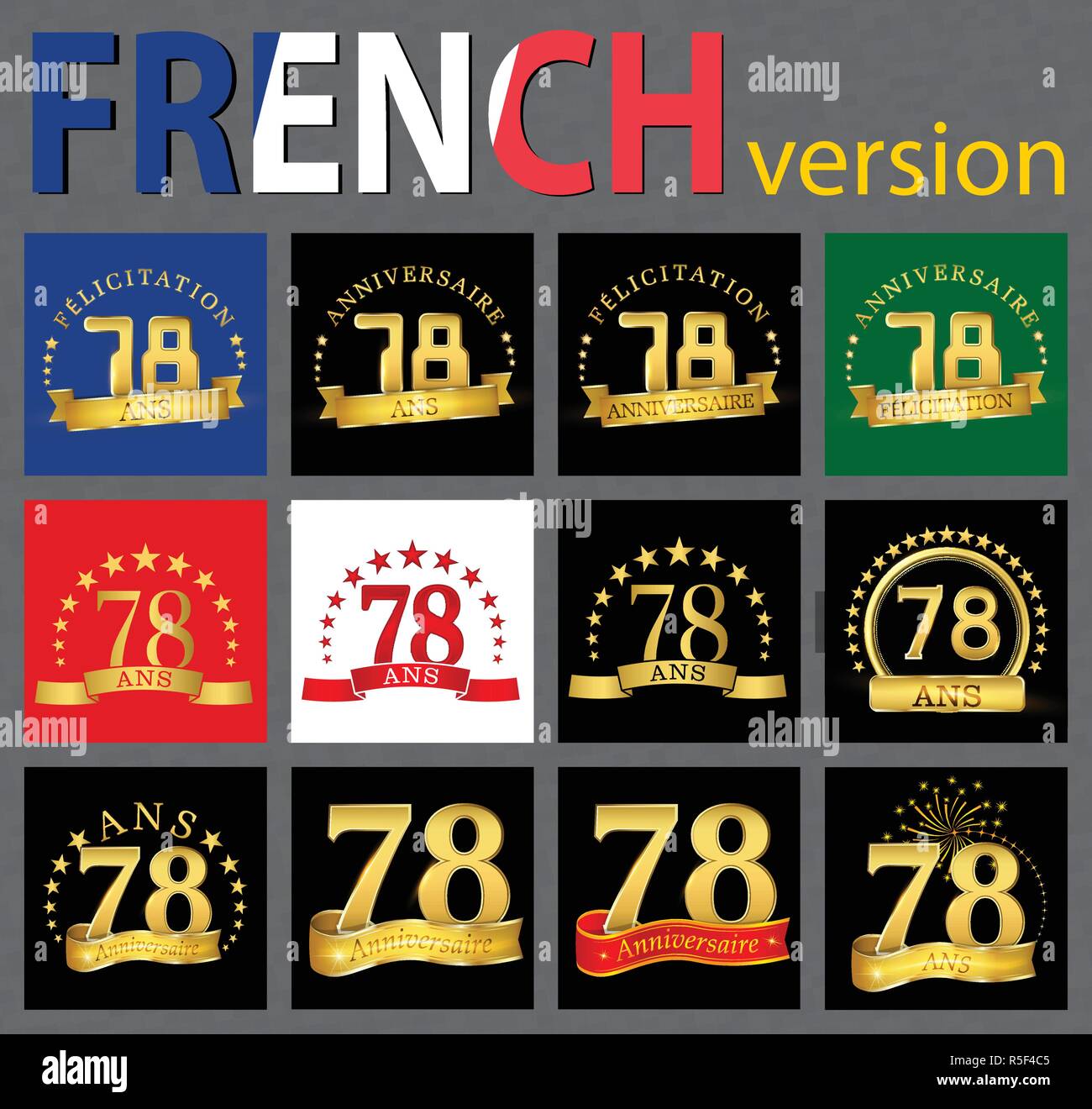 Set of number 78 (seventy-eight years) celebration design. Anniversary ...