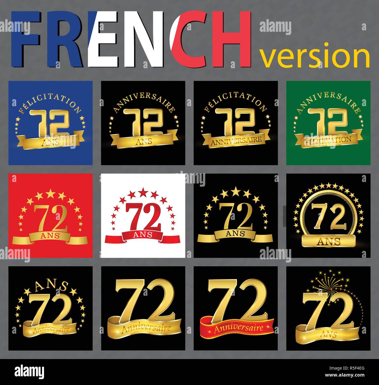 Set of number 72 (seventy-two years) celebration design. Anniversary ...