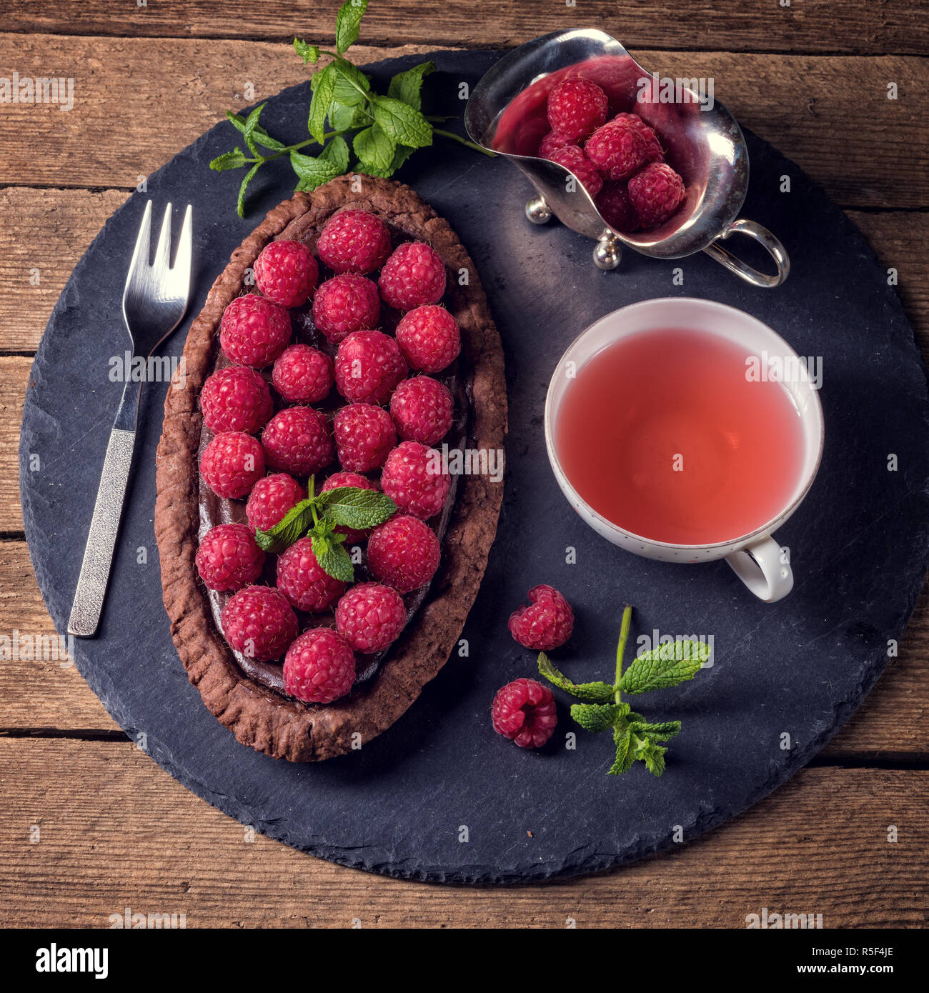 delicious raspberry chocolate tart with ricotta cheese Stock Photo - Alamy