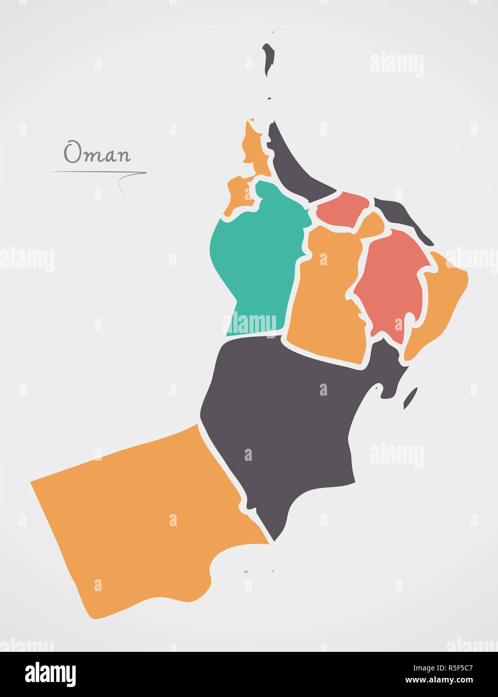 Oman Map with states and modern round shapes Stock Photo - Alamy