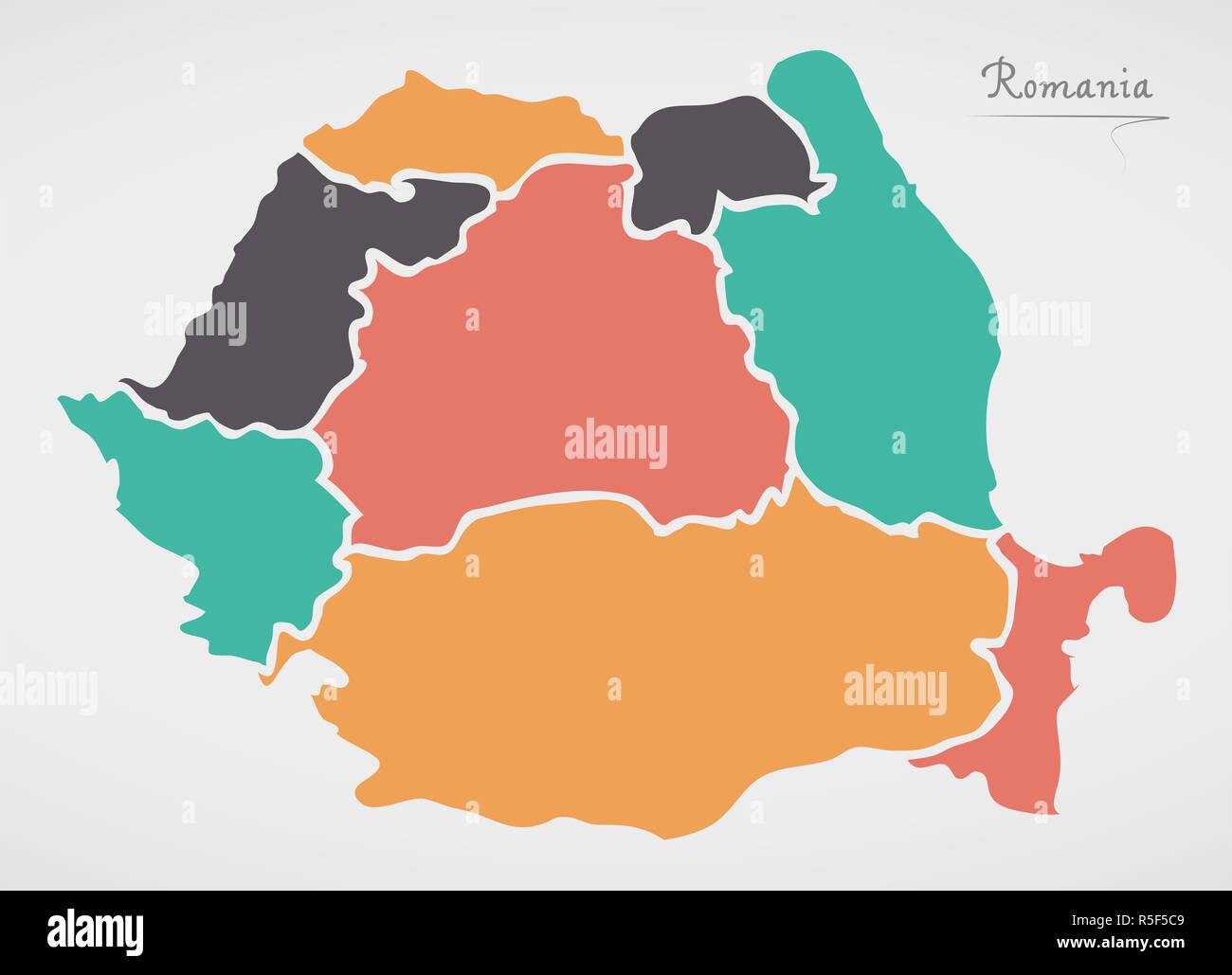 Romania Map with states and modern round shapes Stock Photo - Alamy