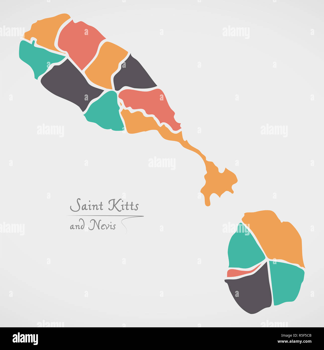 Saint Kitts and Nevis Map with states and modern round shapes Stock ...