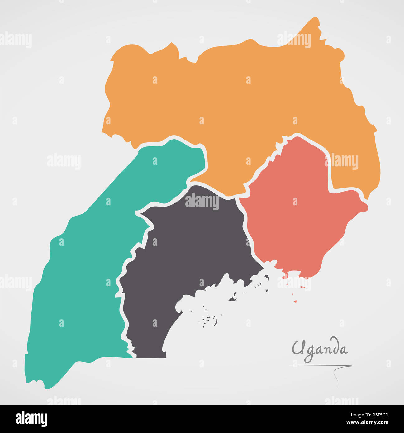 Uganda Map with states and modern round shapes Stock Photo - Alamy
