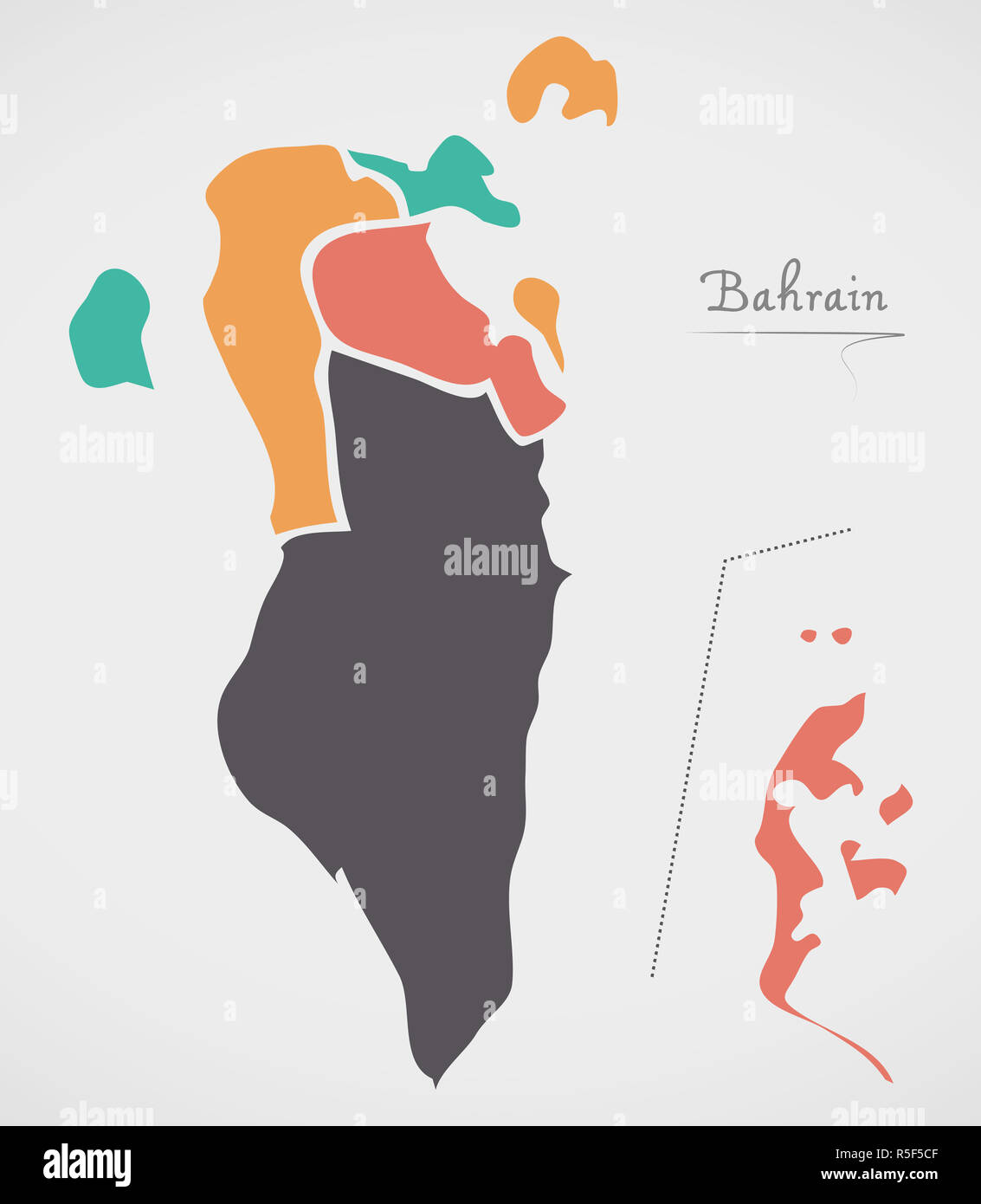Bahrain Map with states and modern round shapes Stock Photo - Alamy
