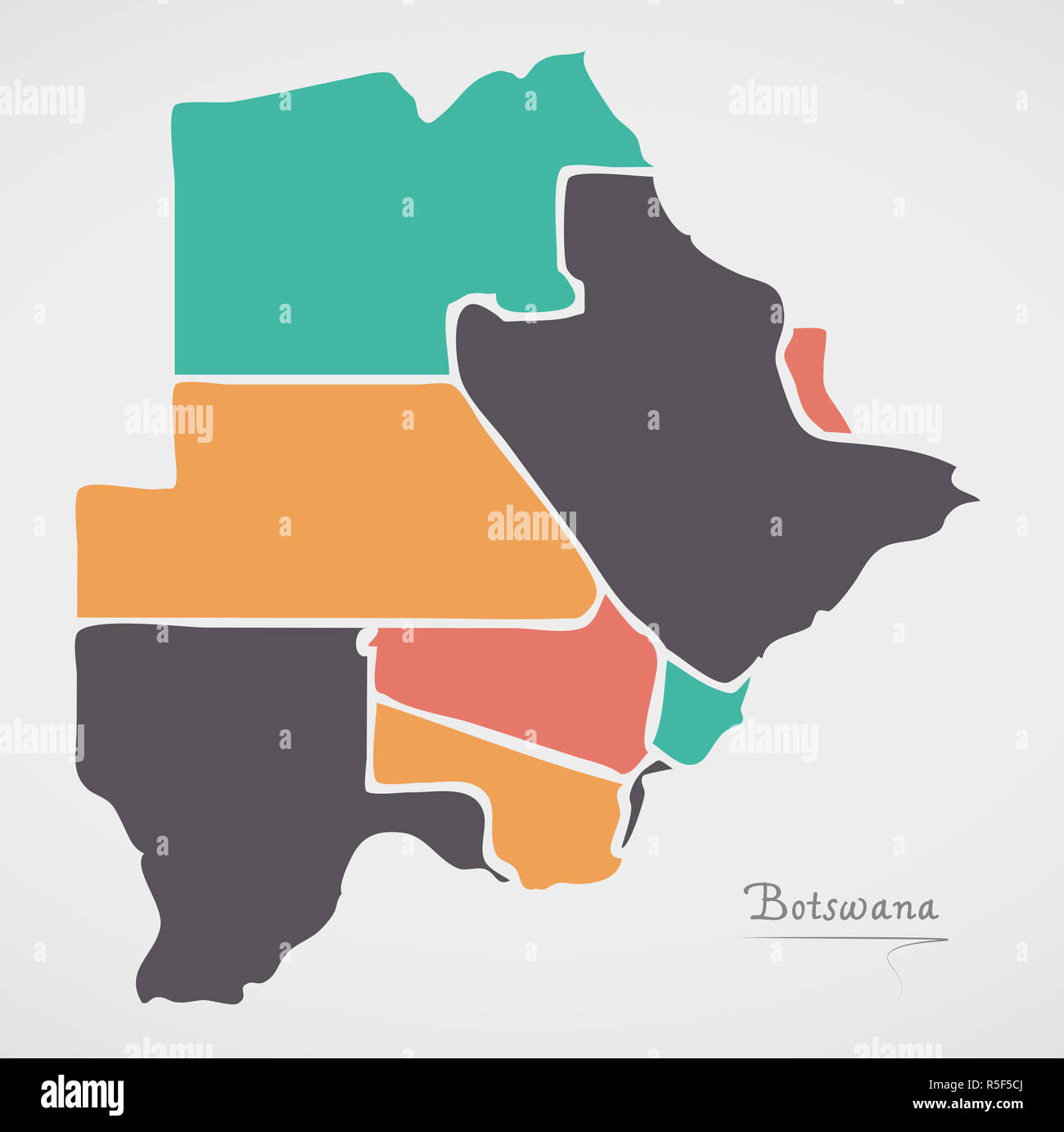 Botswana Map with states and modern round shapes Stock Photo - Alamy