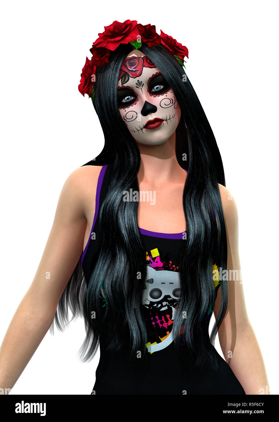 3D Rendering Suger Skull Girl on White Stock Photo - Alamy