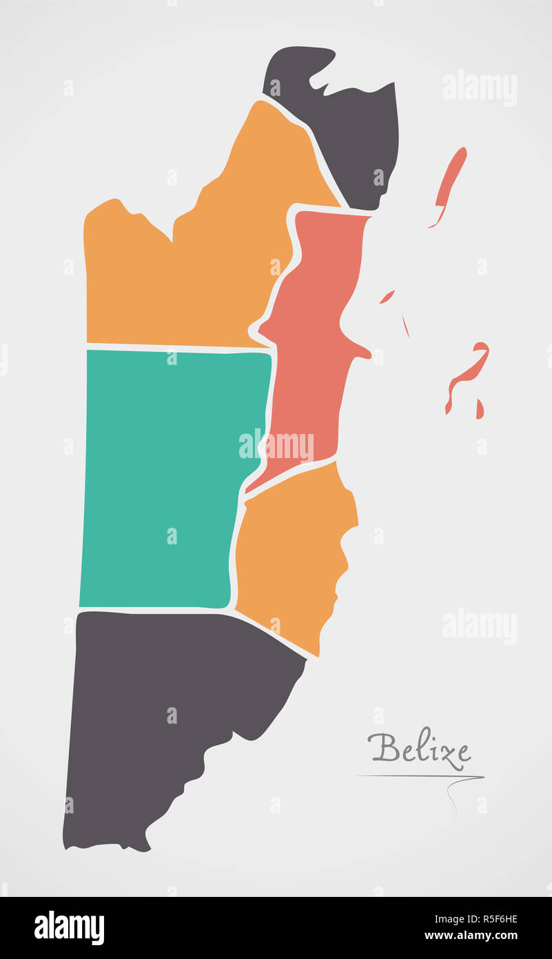 Belize Map with states and modern round shapes Stock Photo - Alamy