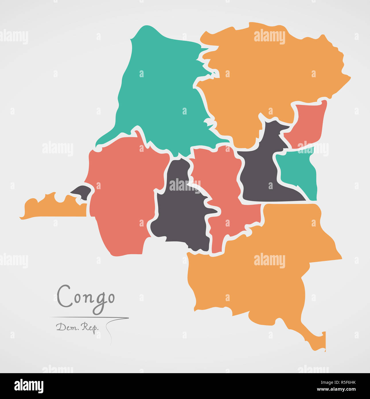 Congo Democratic Republic Map with states and modern round shapes Stock ...