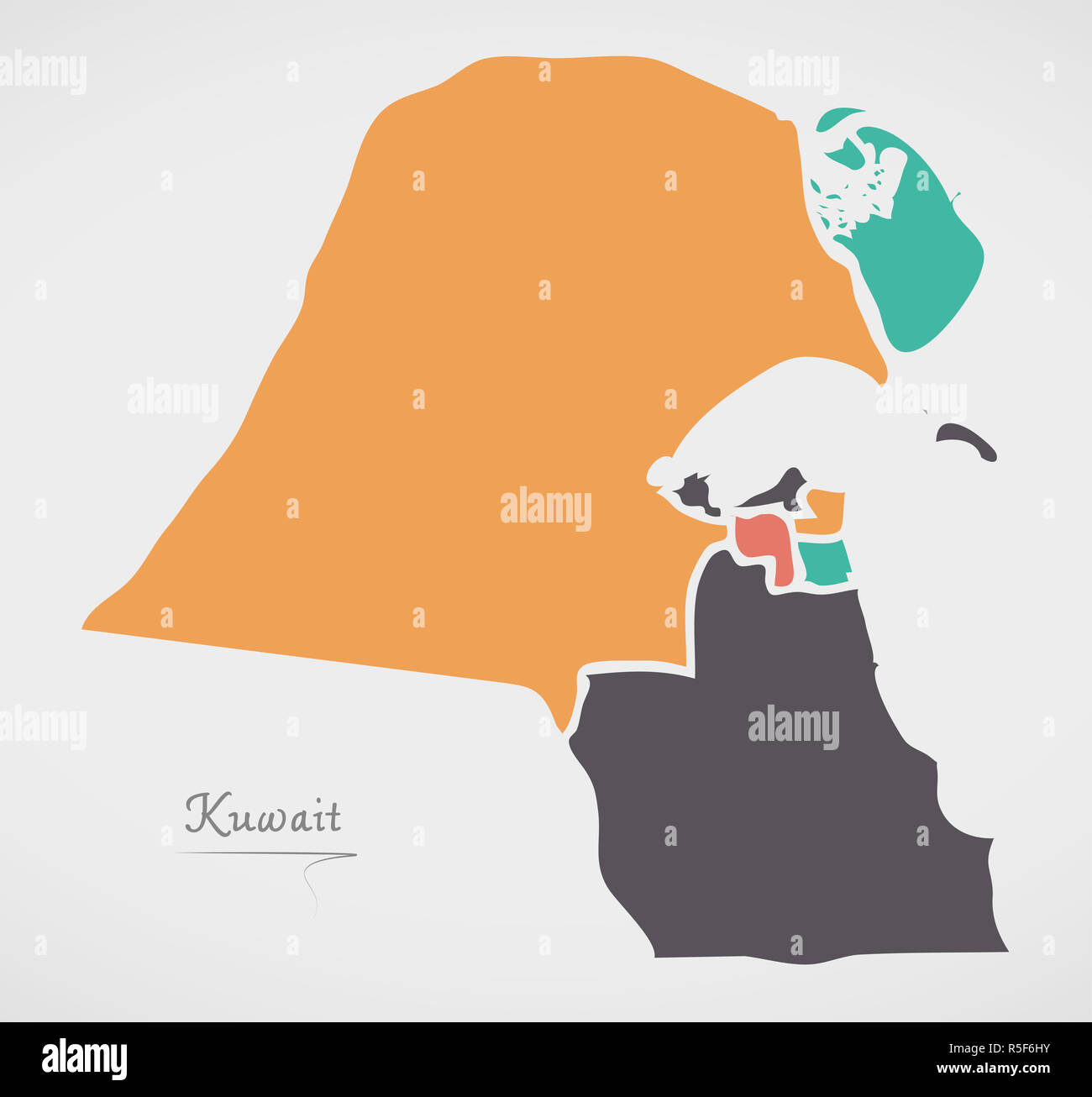 Kuwait Map with states and modern round shapes Stock Photo - Alamy