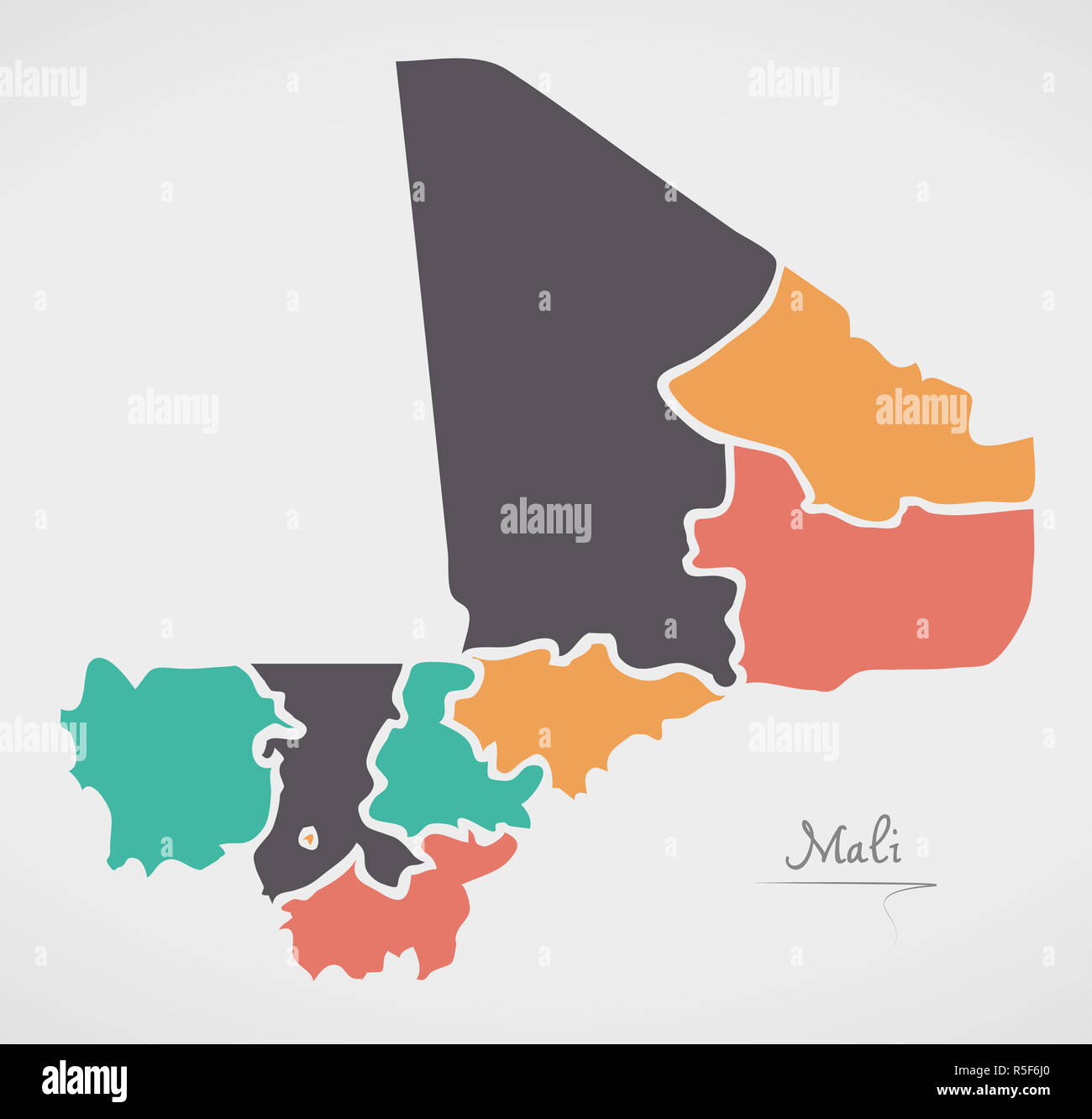 Mali Map with states and modern round shapes Stock Photo - Alamy