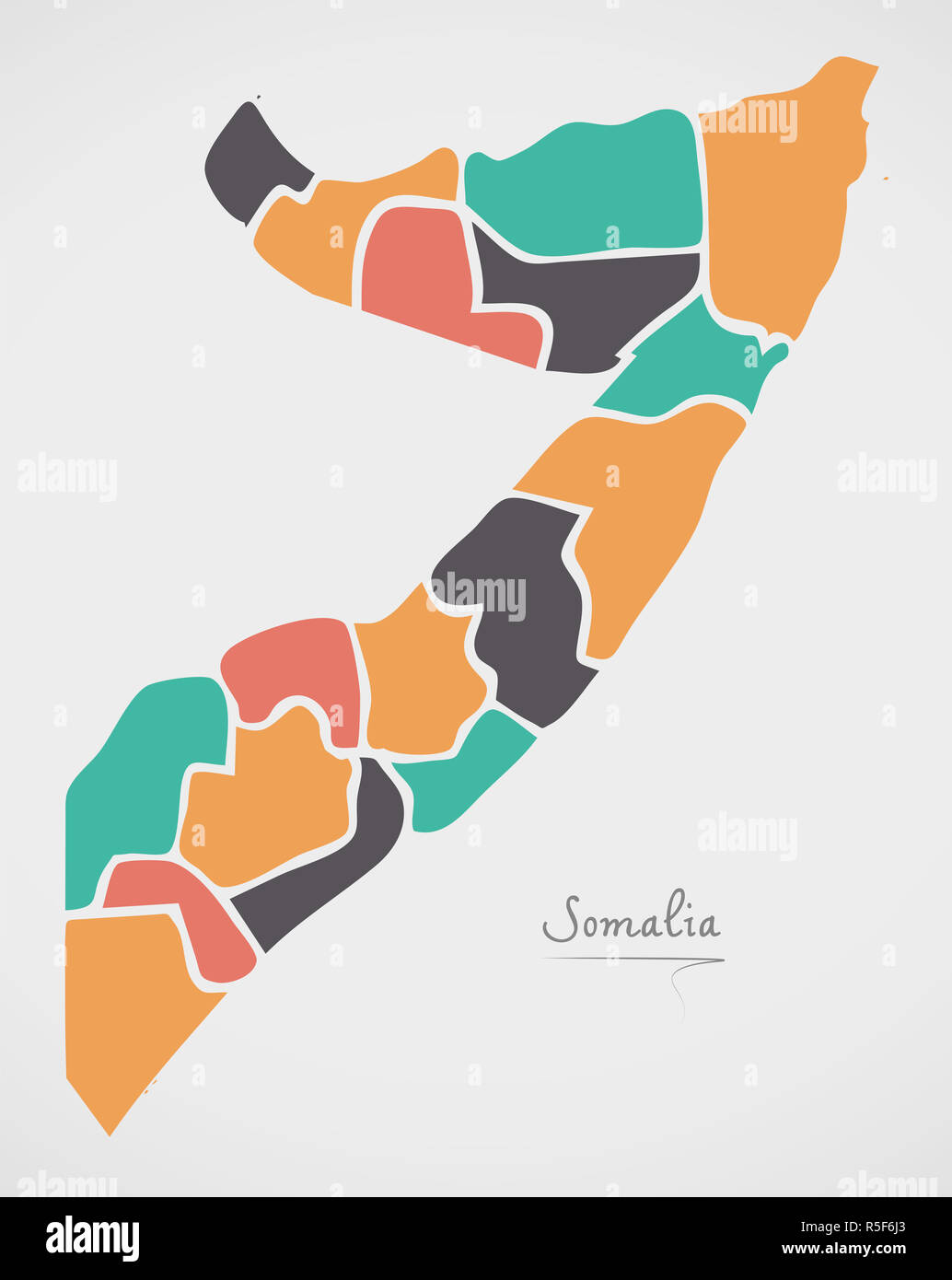 Somalia Map with states and modern round shapes Stock Photo - Alamy