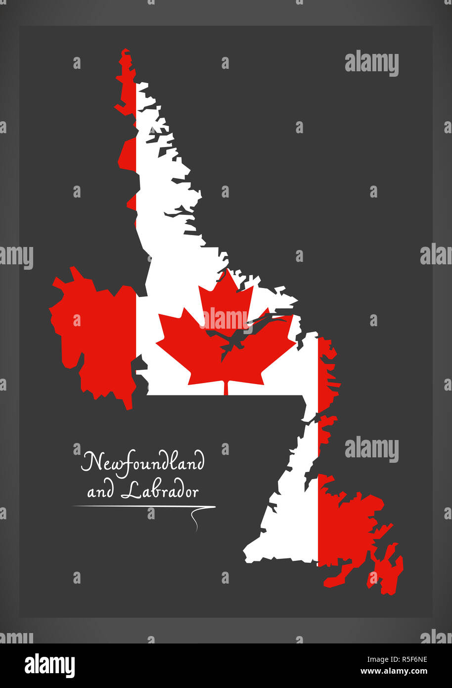 Newfoundland and Labrador Canada map with Canadian national flag ...