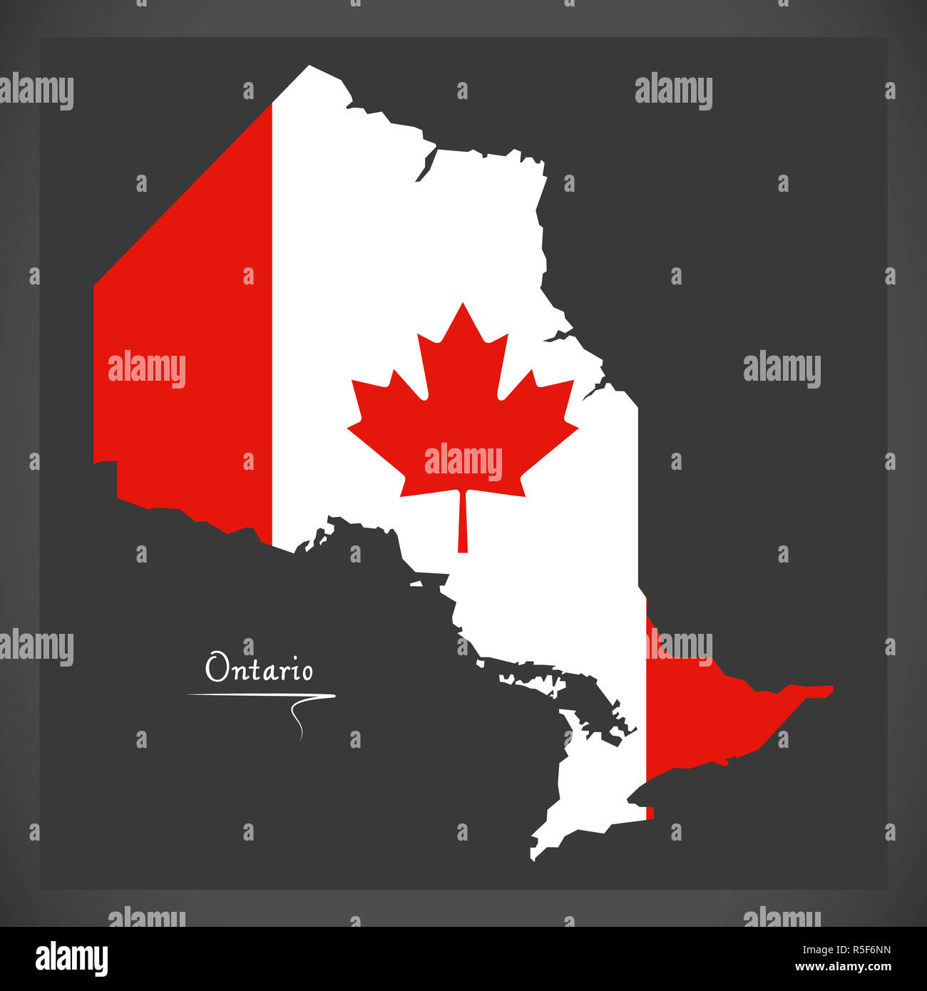 Ontario Canada map with Canadian national flag illustration Stock Photo ...