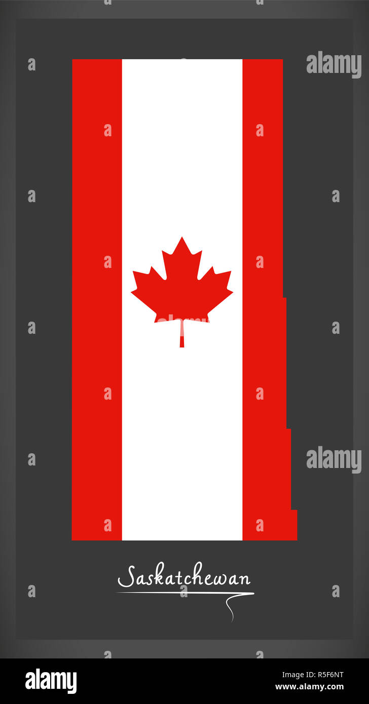 Saskatchewan Canada map with Canadian national flag illustration Stock ...