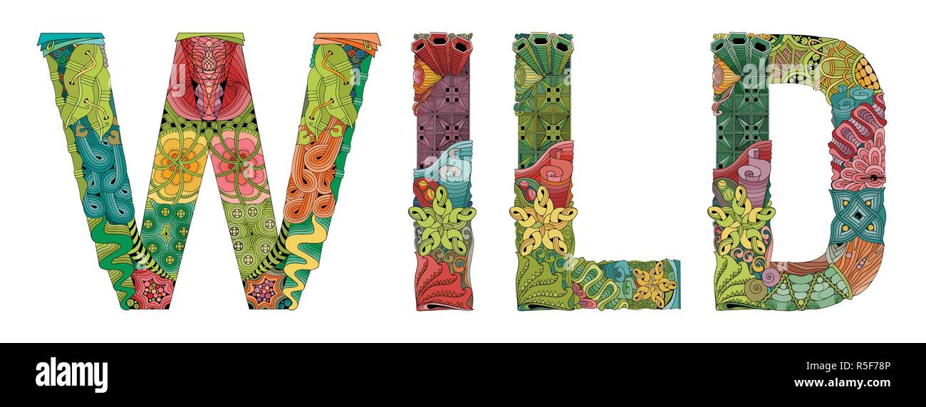 Hand-painted art design. Hand drawn illustration word WILD for t-shirt ...