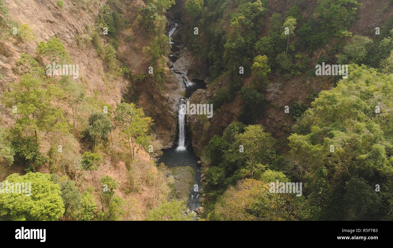 waterfall in tropical forest. aerial view hidden waterfall rainforest ...