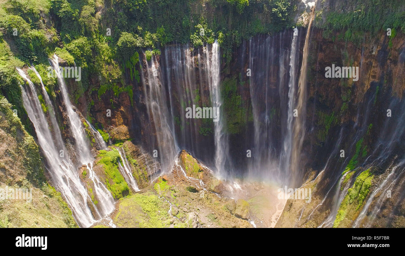 aerial view waterfall coban sewu in Java, indonesia. waterfall in ...