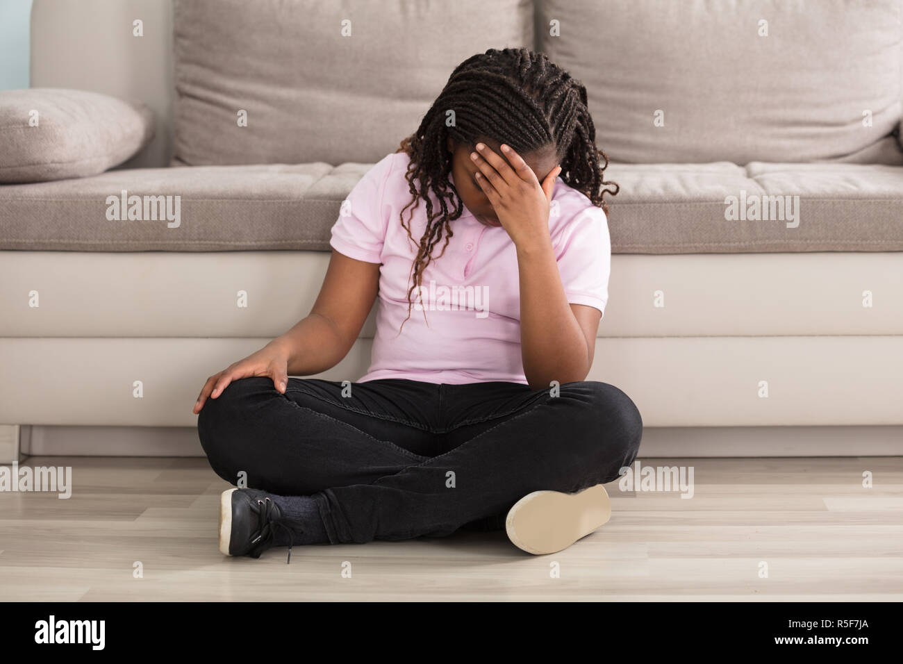 Sad Girl Having Headache Stock Photo - Alamy