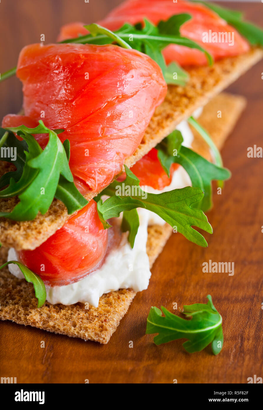 Smoked Salmon Canapes with Cream Cheese Stock Photo - Alamy