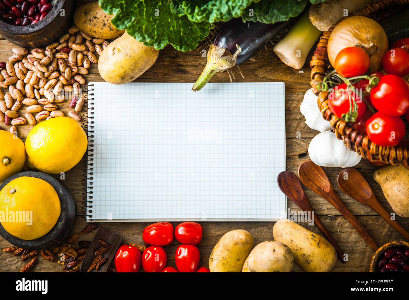 Vegetables with notebook Stock Photo - Alamy