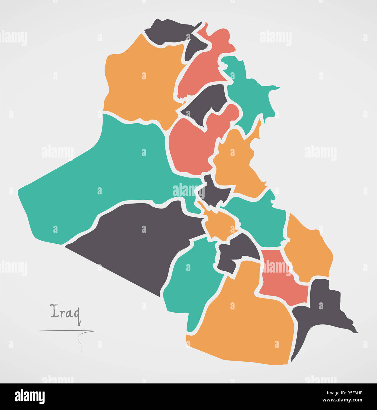 Iraq Map with states and modern round shapes Stock Photo - Alamy