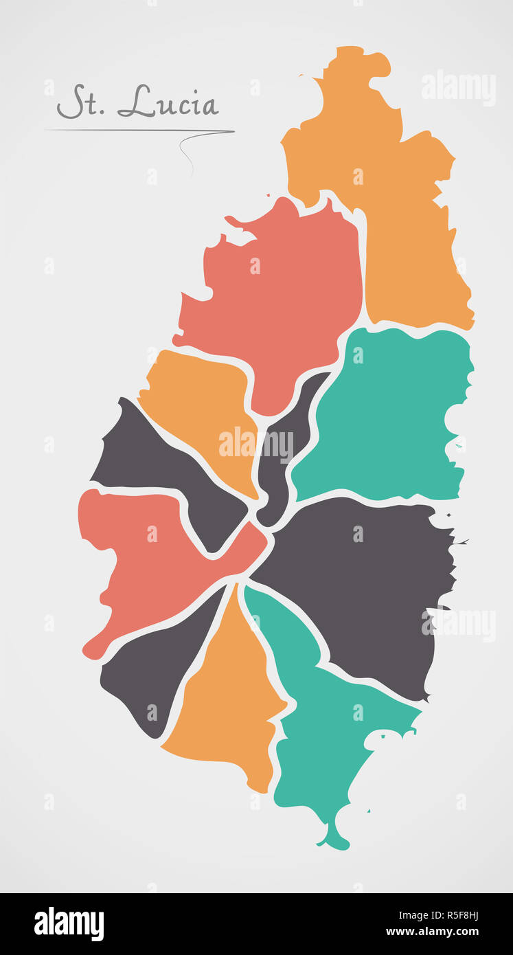 Saint Lucia Map with states and modern round shapes Stock Photo - Alamy