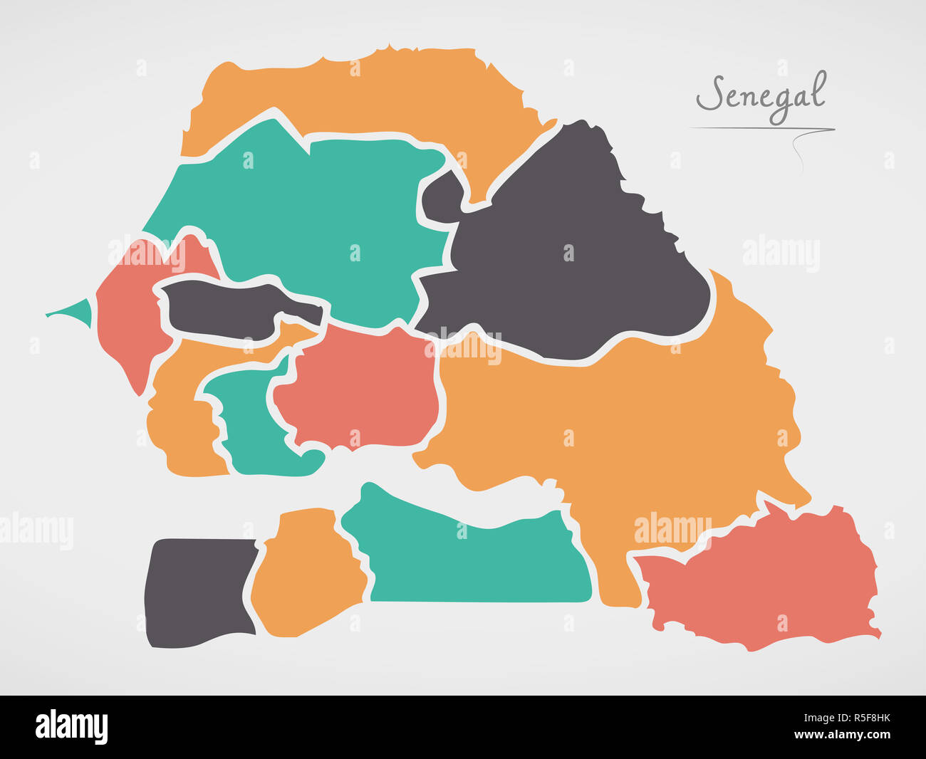 Senegal Map with states and modern round shapes Stock Photo - Alamy