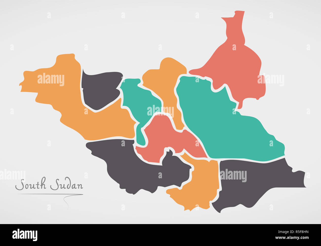 South Sudan Map with states and modern round shapes Stock Photo - Alamy