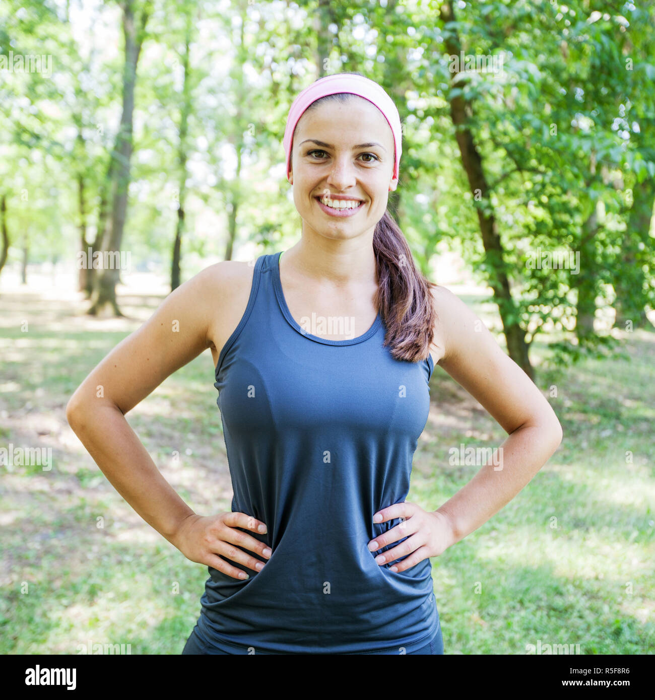 Smiling Fitness Woman Stock Photo - Alamy