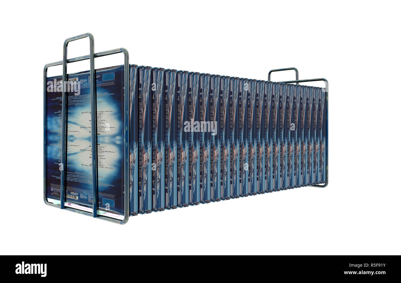 dvd music collection released in stand Stock Photo - Alamy