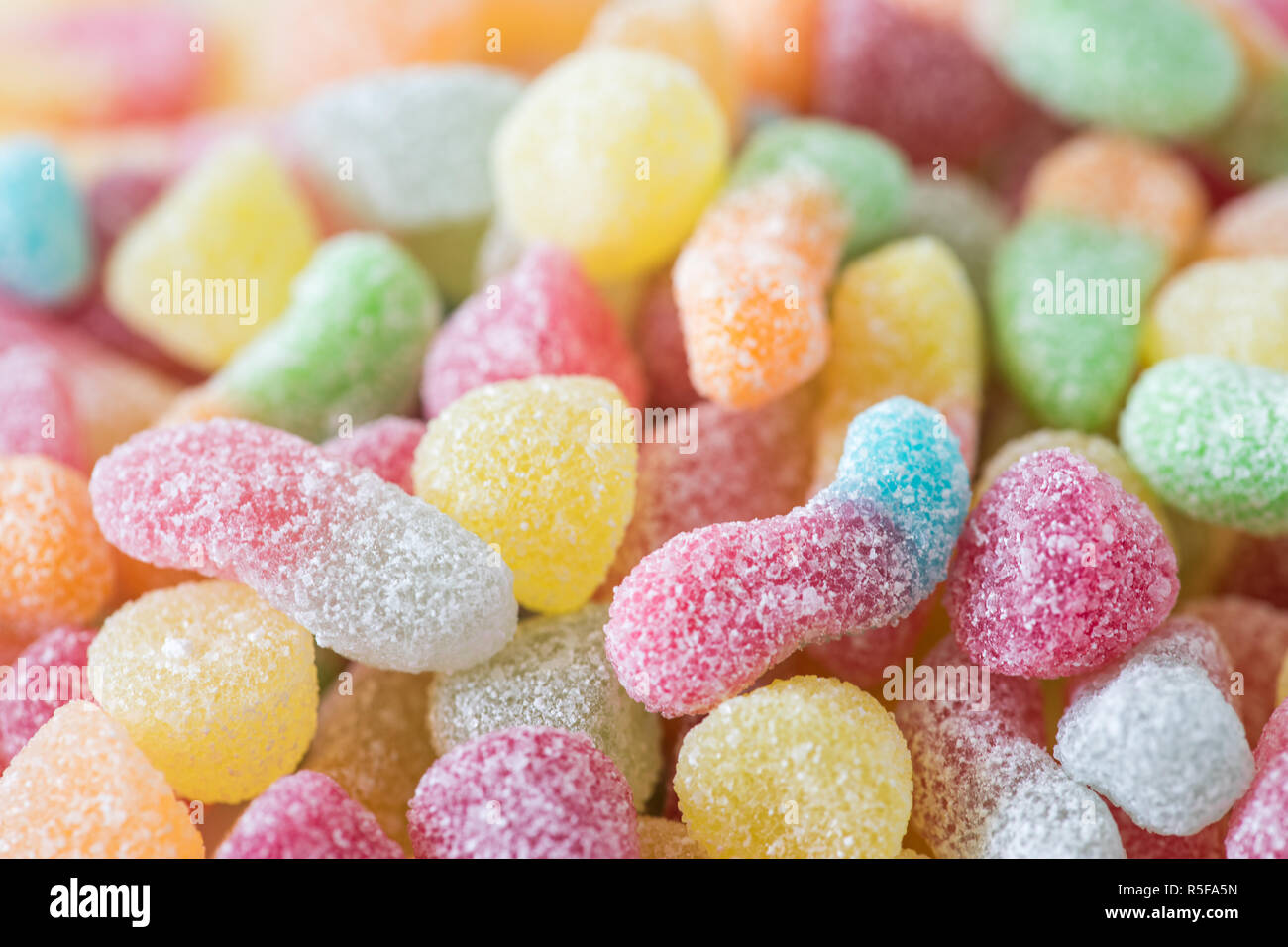 Close-Up Of Colorful Candy. Composition with tasty jelly candies. fruit ...