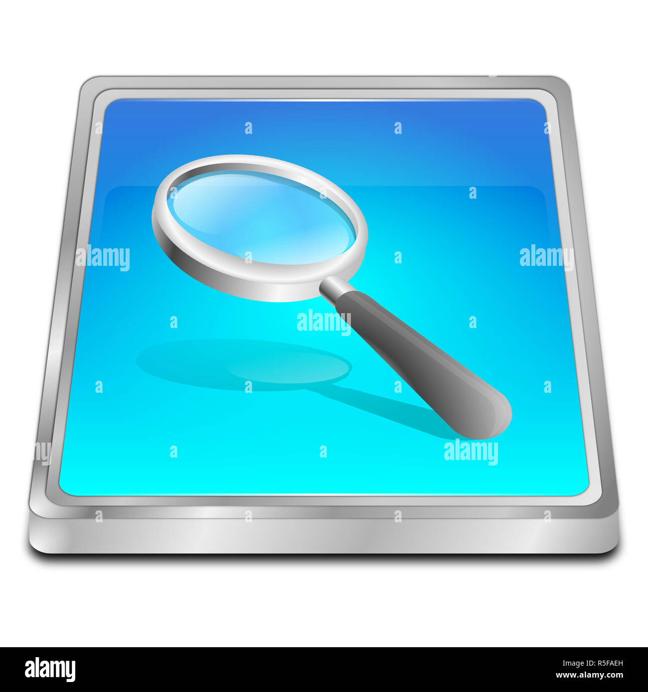 glossy blue magnifying glass button - 3D illustration Stock Photo - Alamy