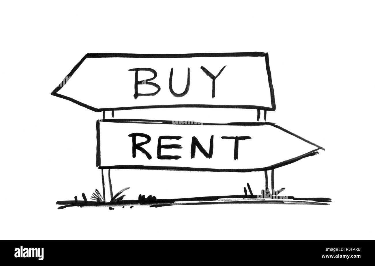 Black Ink Grunge Hand Drawing of Buy or Rent Road Sign Stock Photo - Alamy