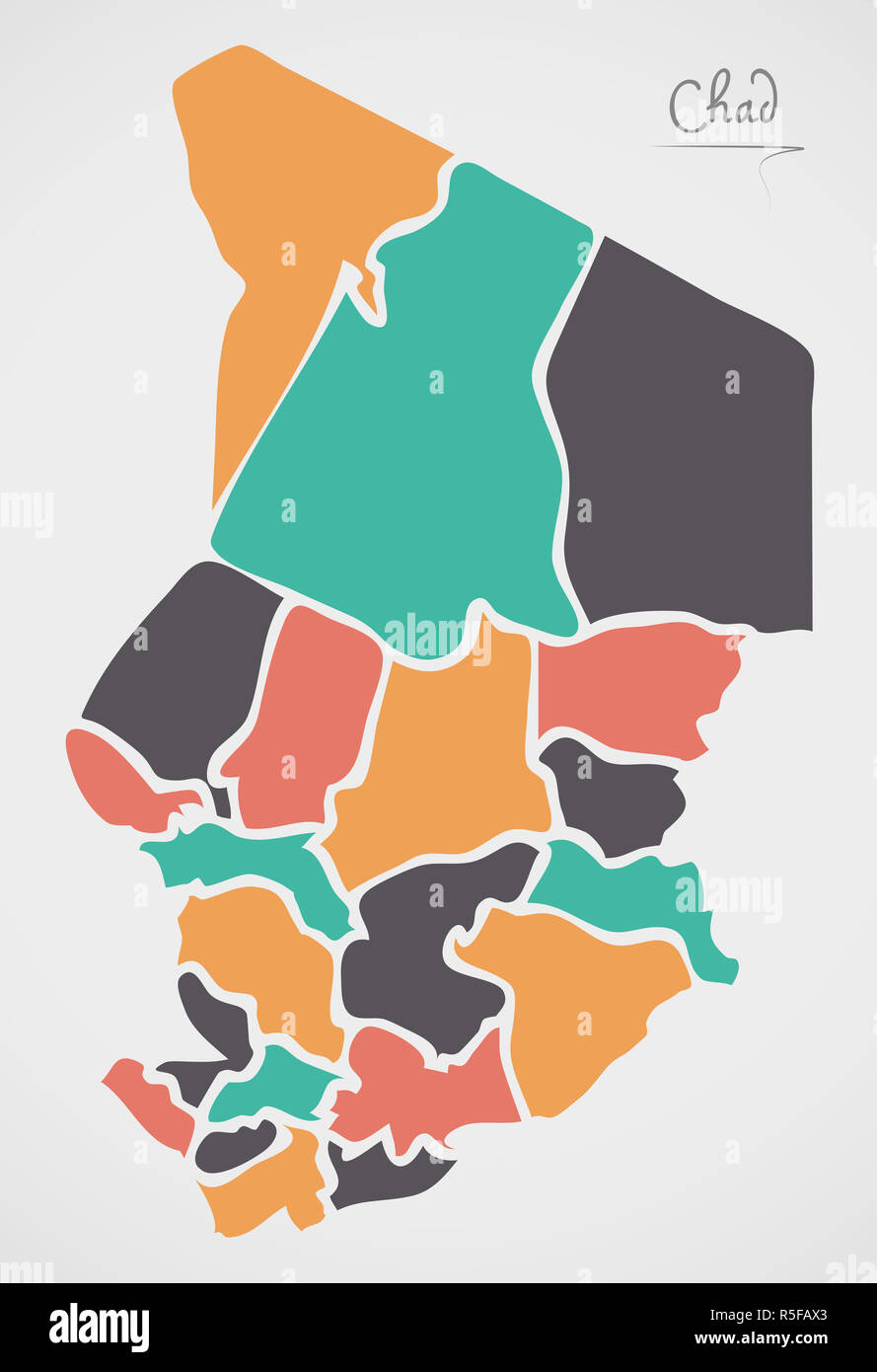 Chad Map with states and modern round shapes Stock Photo - Alamy