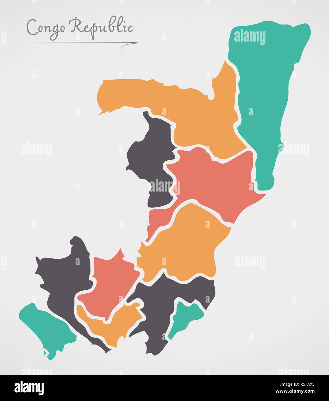 Congo Republic Map with states and modern round shapes Stock Photo - Alamy