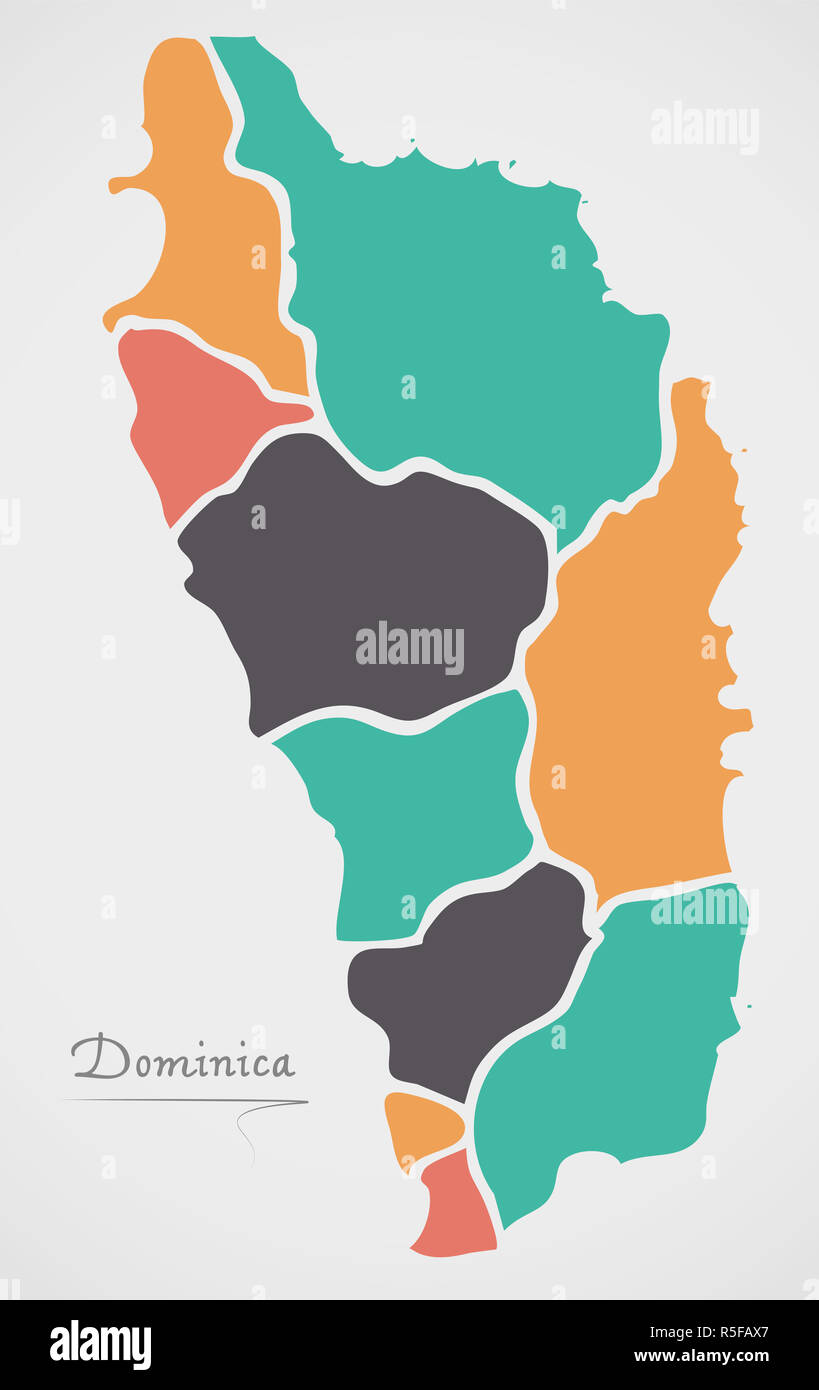 Dominica Map with states and modern round shapes Stock Photo - Alamy