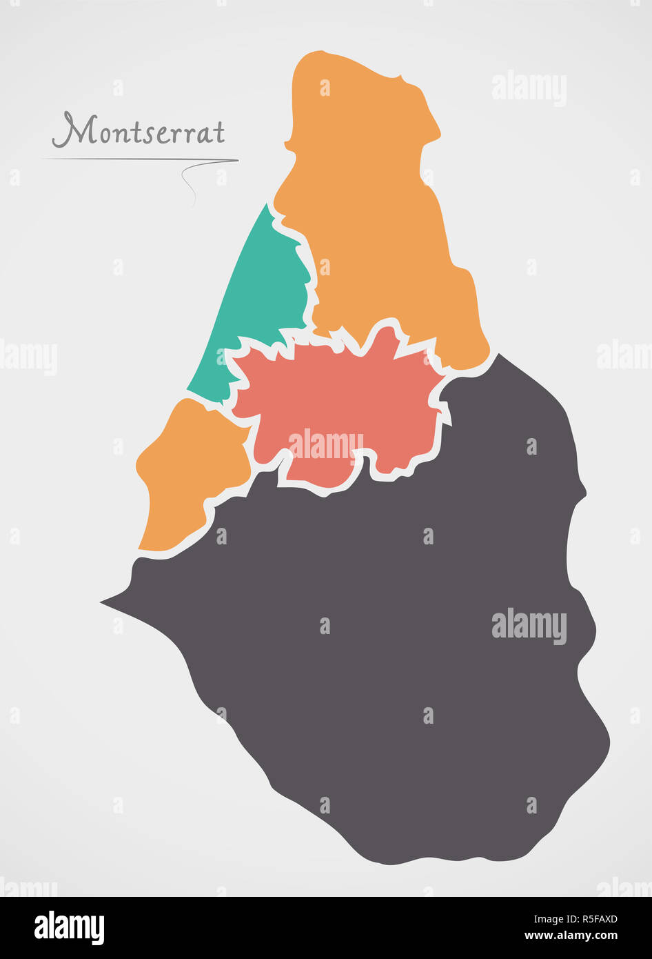 Montserrat Map with states and modern round shapes Stock Photo - Alamy