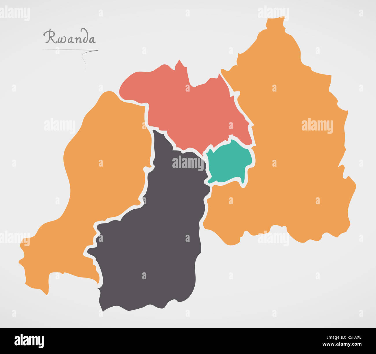 Rwanda Map with states and modern round shapes Stock Photo - Alamy